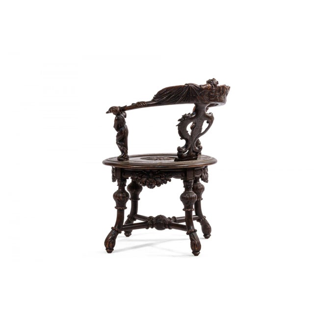 Italian Renaissance Style Round Back Walnut Armchair | Chairish