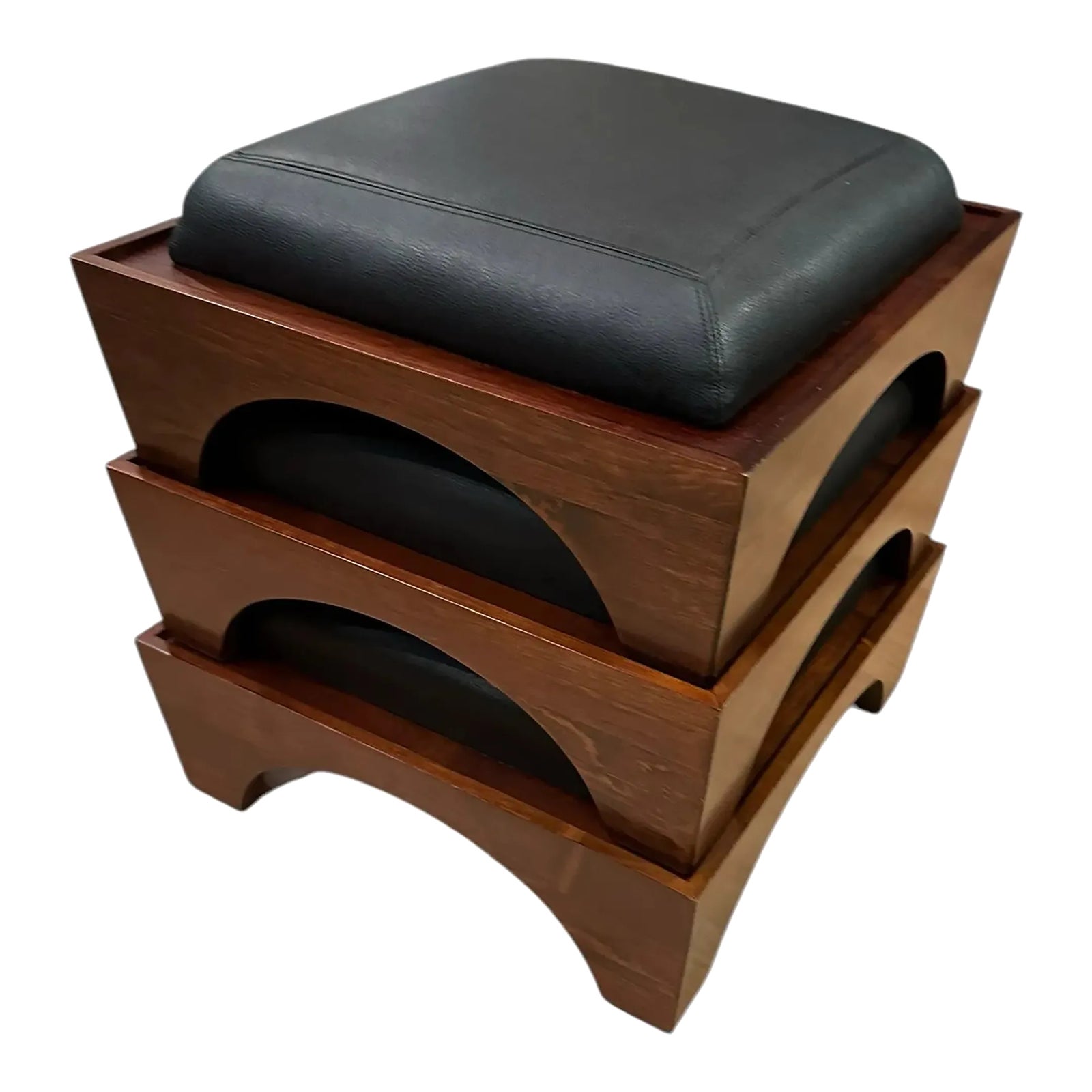 Contemporary Levenger Stacking Black Foot Stools - Set of 3 | Chairish