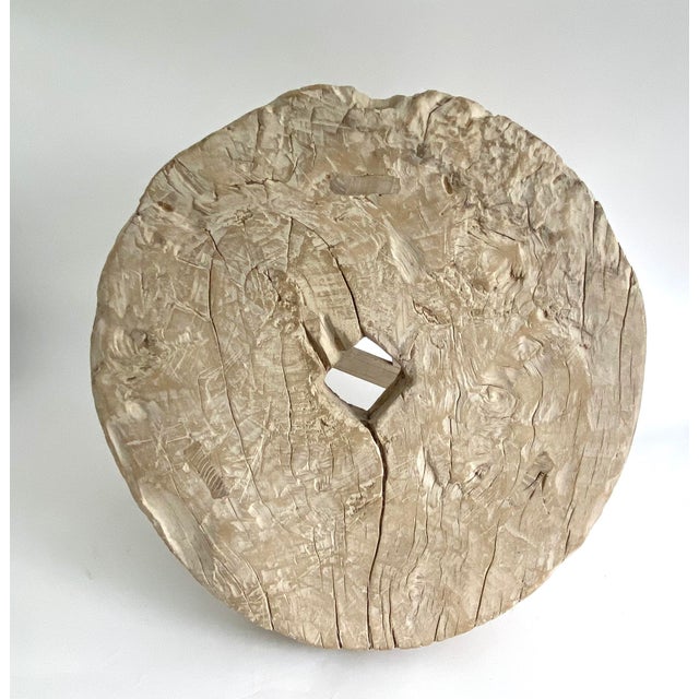 Antique Rustic Wood Wheel Side Table | Chairish