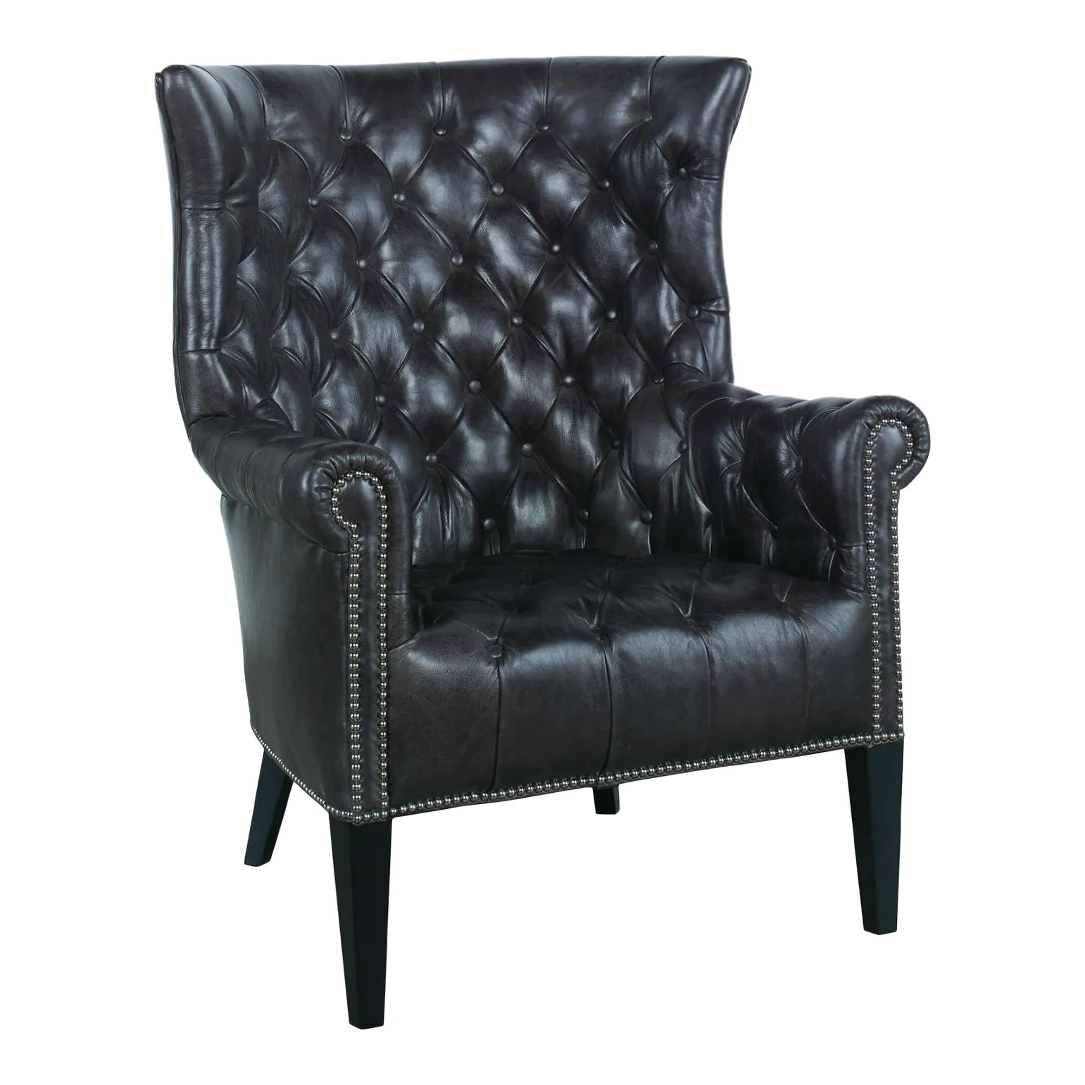 Empress Leather Tufted Wing Chair | Chairish