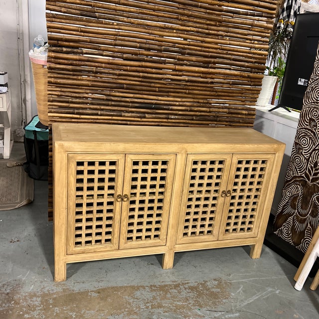 Natural 4 Door Lattice Sideboard Buffet | Chairish