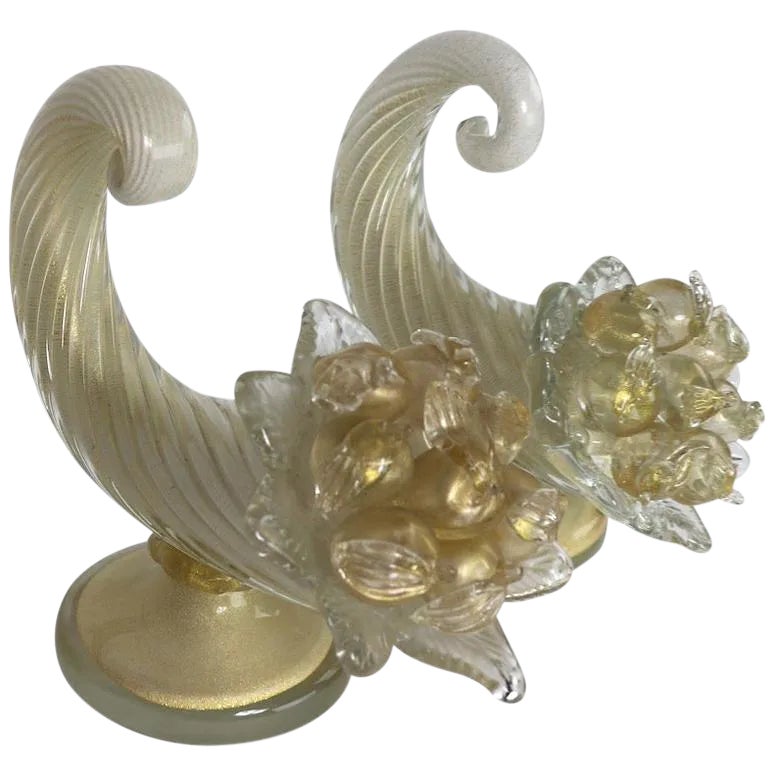 Murano Glass Cornucopia by Barovier and Toso - a Pair | Chairish