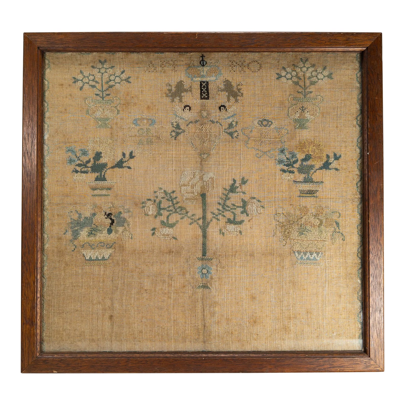 19th Century English Folk Art Americana Needlework Family Tree From ...