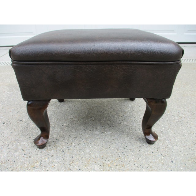 Chocolate Brown Vinyl Queen Anne Style Footstool | Chairish
