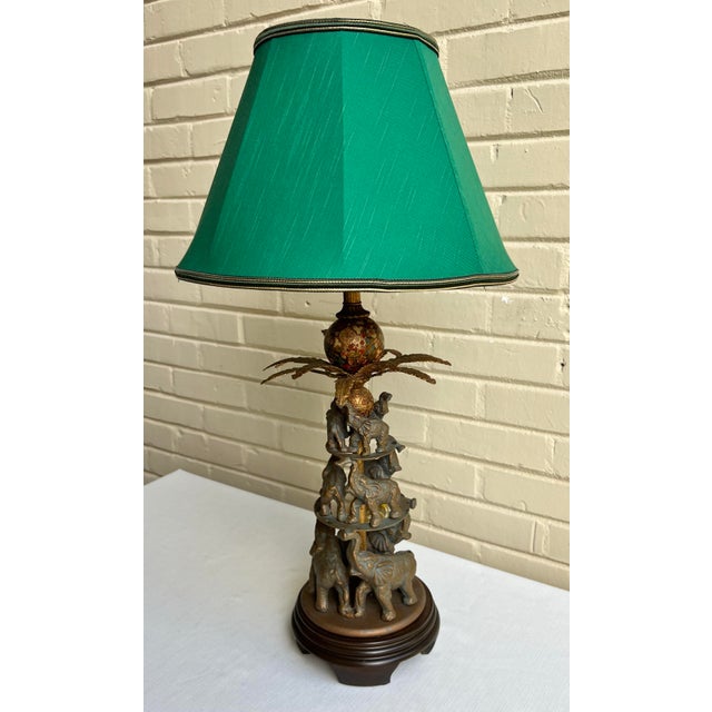 Vintage Regency Tyndale Stacked Elephant Table Lamp With Green Shade ...