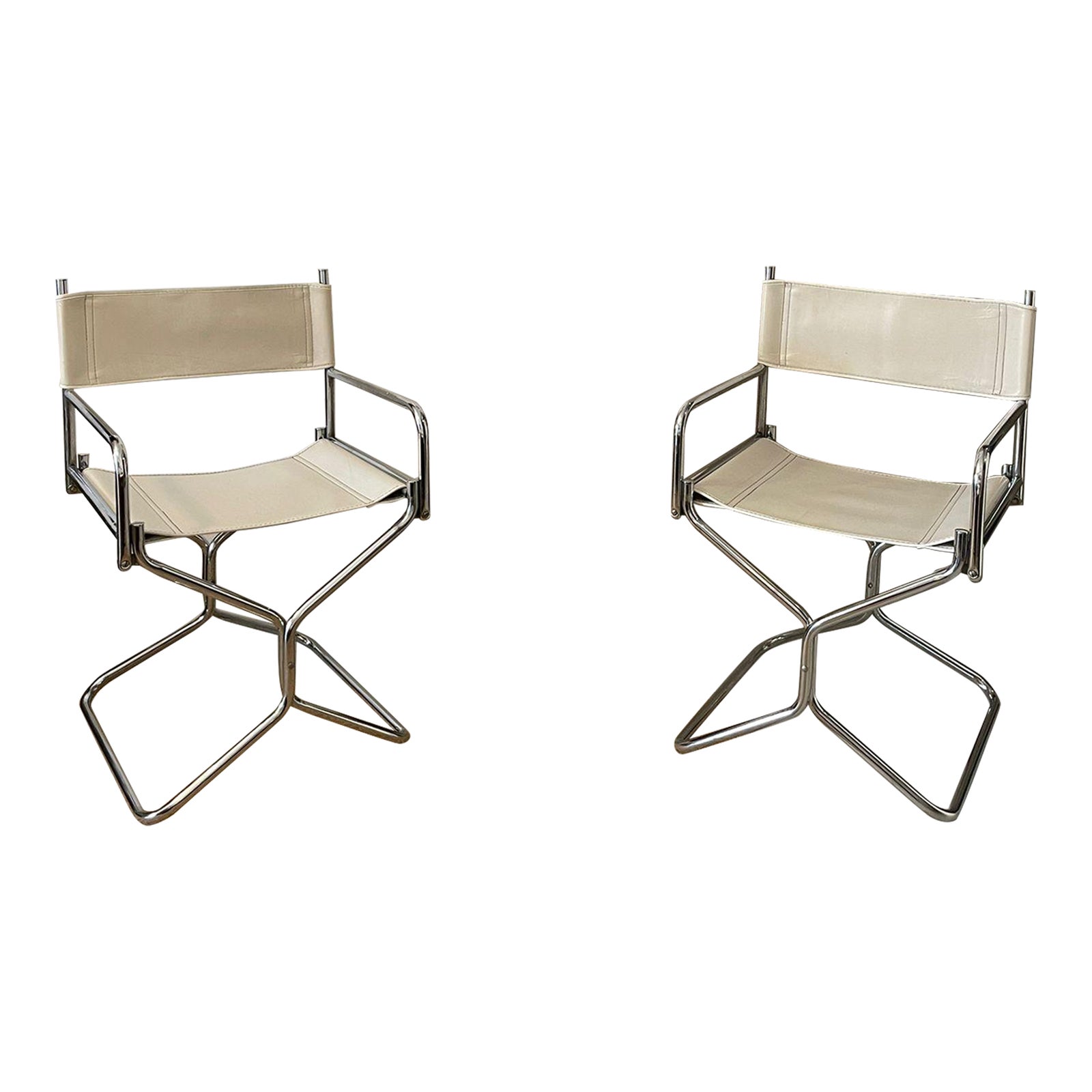 1970s Set of 2 Vintage Folding Designer Tubular Chairs Lafuma Real ...