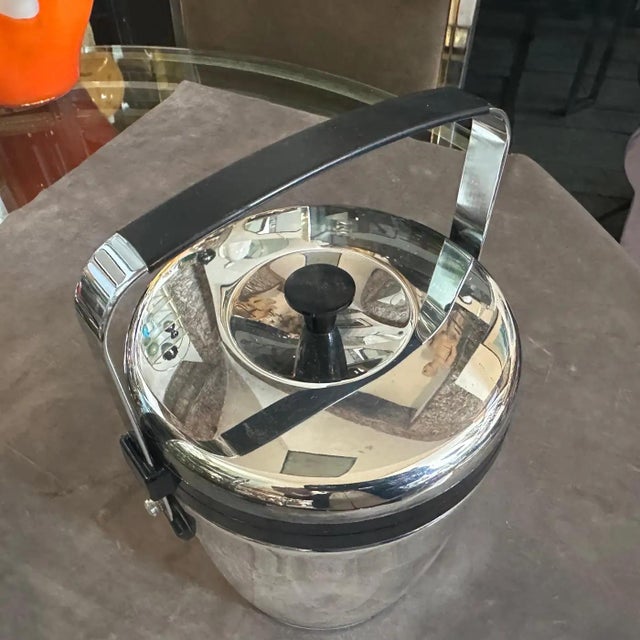 1970s Art Deco Style Chromed Metal and Black Plastic Ice Bucket by ...
