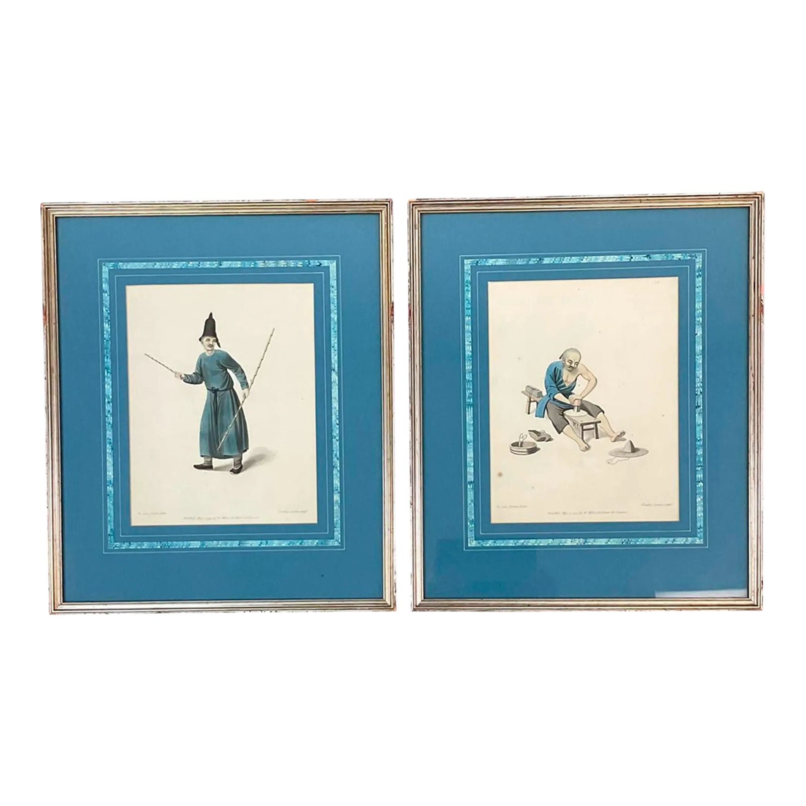 Two Antique Hand Colored Engravings, “Man in Bell Hat” and “An Old Man ...