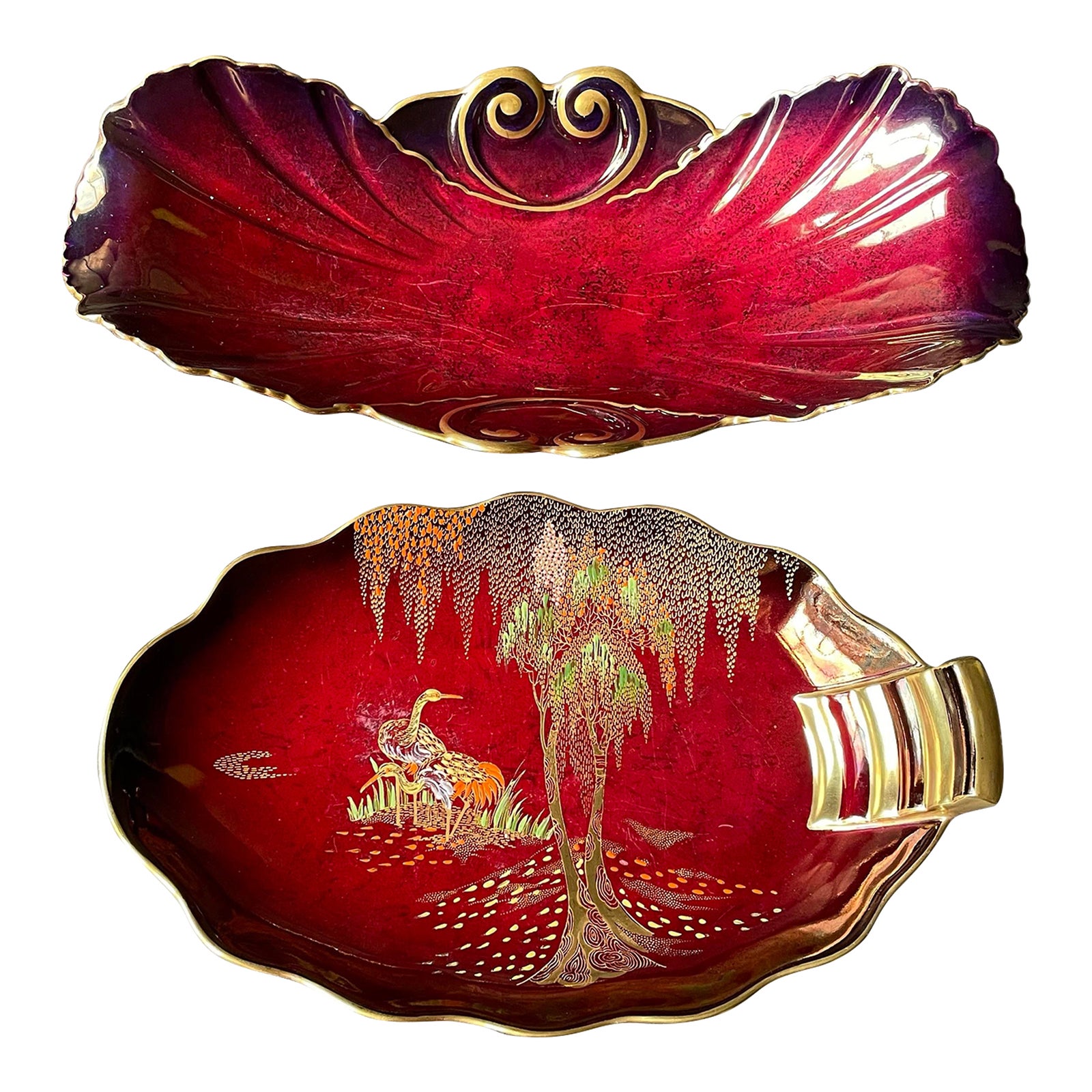 1950s Fancy Carlton Ware Rouge Royale Stork and Willow Tree Dish and ...