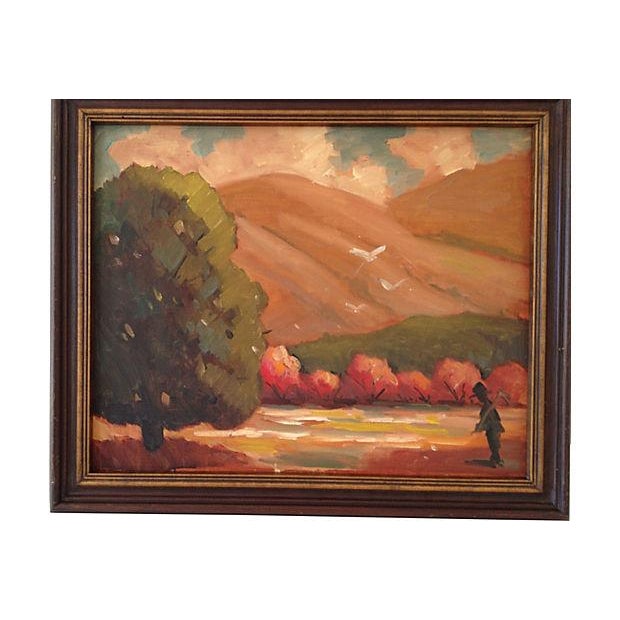1960s Autumn Fields Oil Painting | Chairish