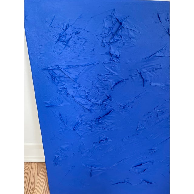 Contemporary Abstract Minimalist Blue Monochromatic Mixed-Media ...