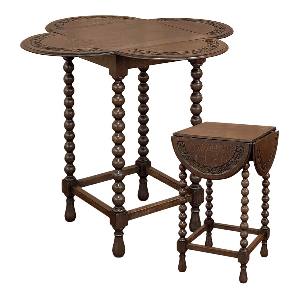 Antique Drop Leaf Spool Leg End Table | Chairish
