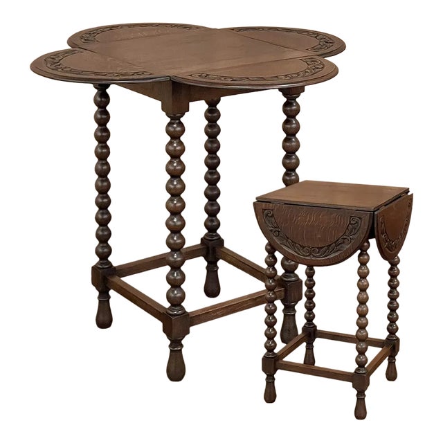 Antique Drop Leaf Spool Leg End Table | Chairish