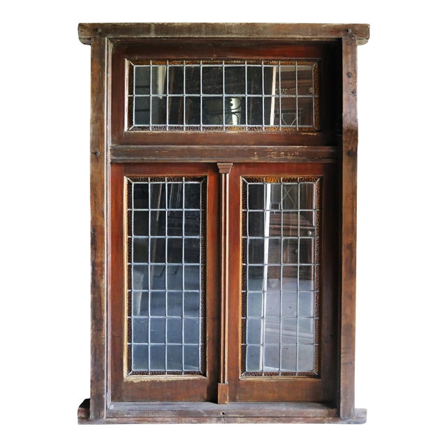 Antique Leaded Glass Windows With Transom | Chairish