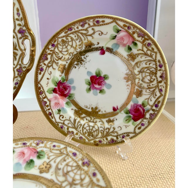 Antique Gold & Rose Server & Plates - S/7 | Chairish