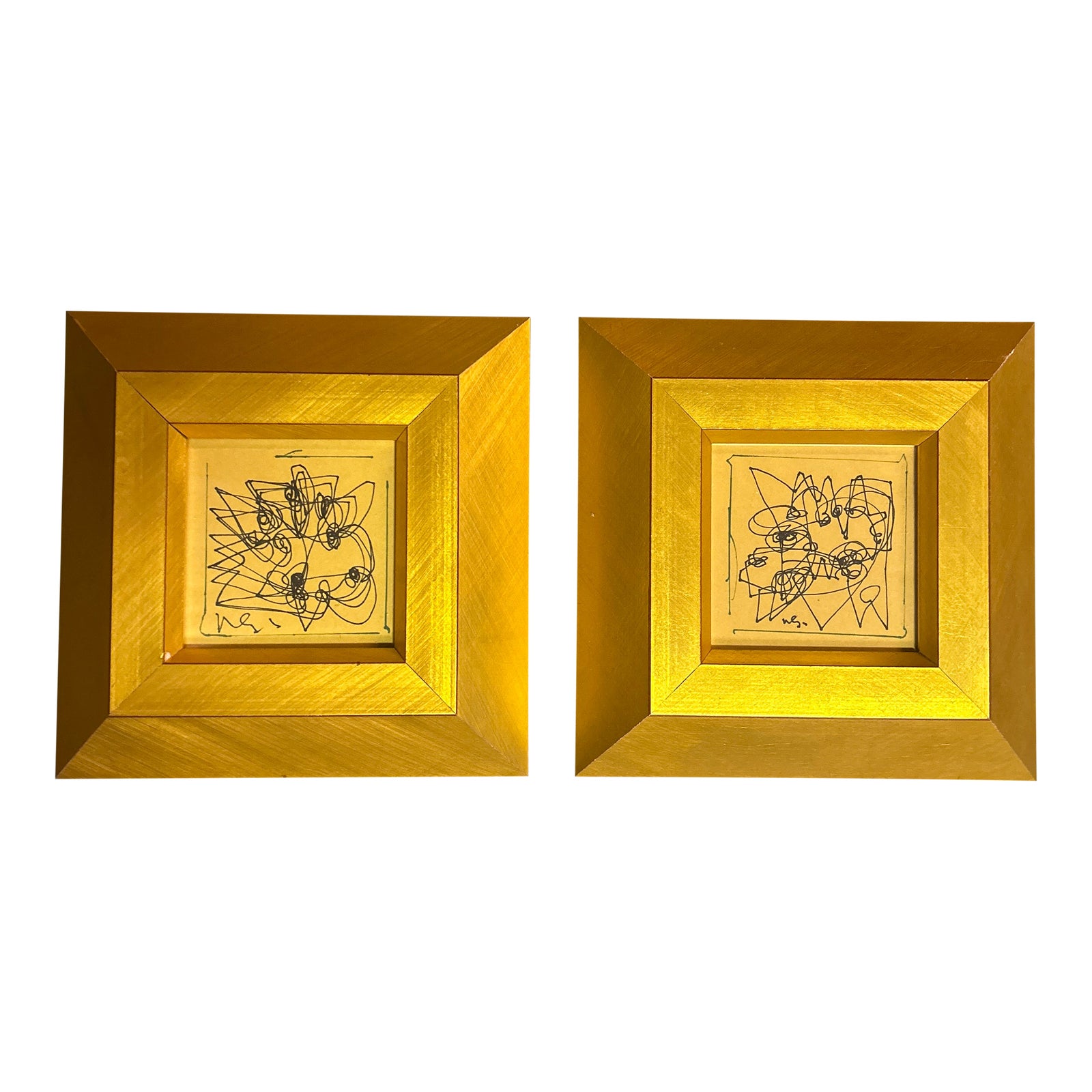 Two Contemporary Original Wayne Cunningham Abstract Ink Drawings - Set ...