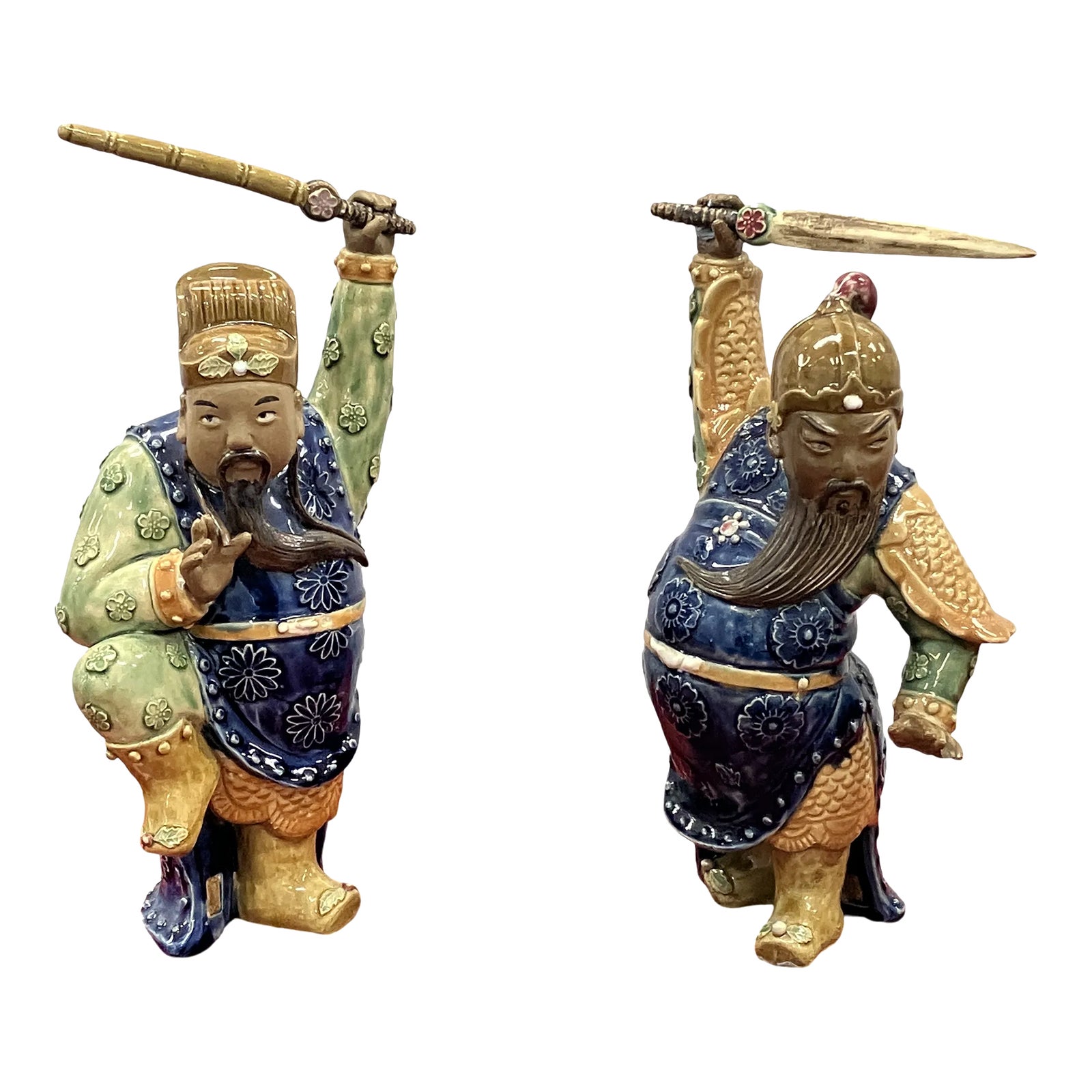 1970s Vintage Chinese Shiwan Stoneware Kung Fu Figures- Set of 2 | Chairish