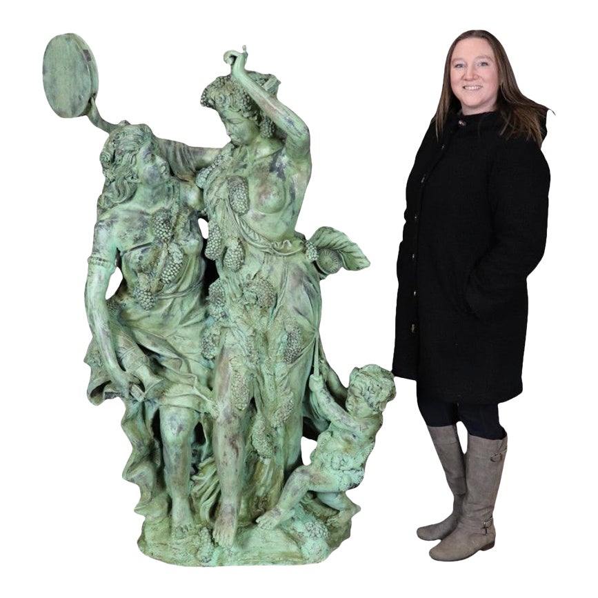 Bacchanal After Clodion Superb Life-Size Figural Verdigris Maiden and ...