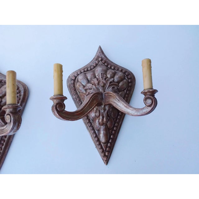Pair of Modernist Carved Wood Sconces With Silvered Finish | Chairish