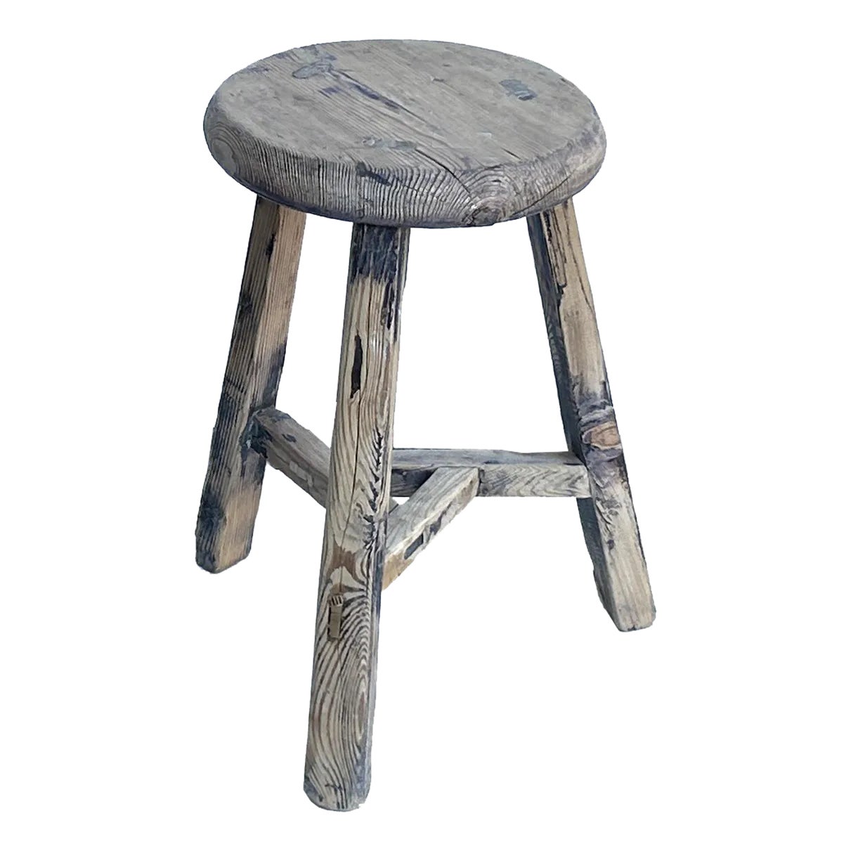 Rustic Raw Rough Wood Grain Round Top Tri-Legs Stool Side Table | Chairish