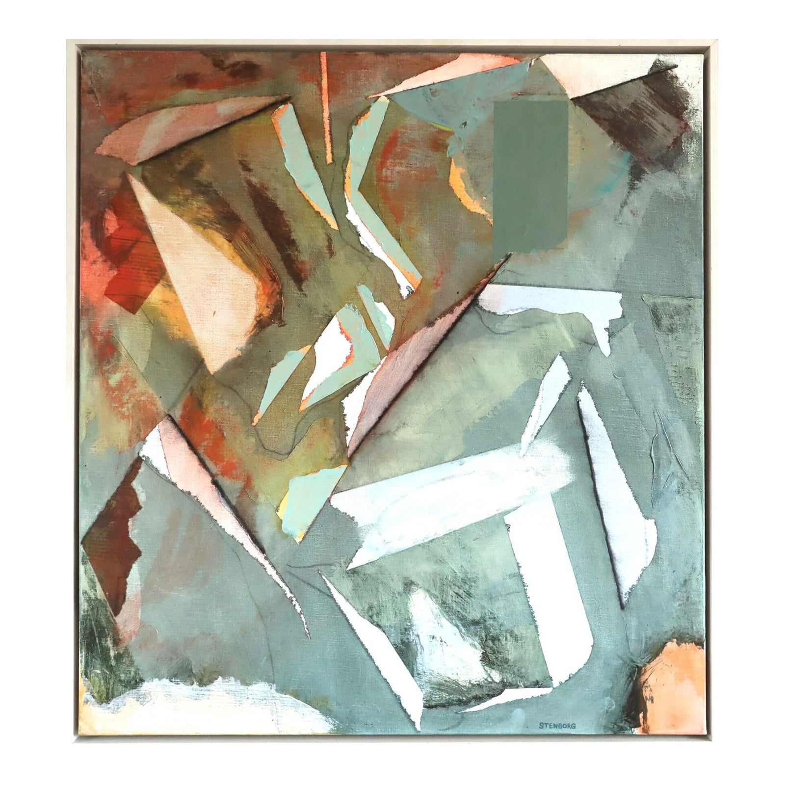 Mid-Century Modern 'Interplay' Swedish Original Abstract Mixed Media Oil Painting, Framed | Chairish