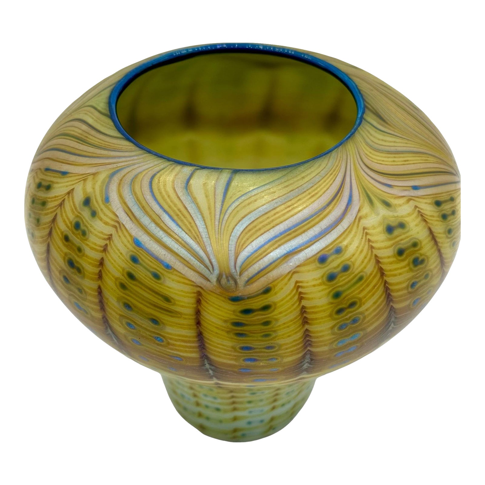 Orient and Flume Mouth Blown Zipper Pattern Glass Vase 1974 | Chairish