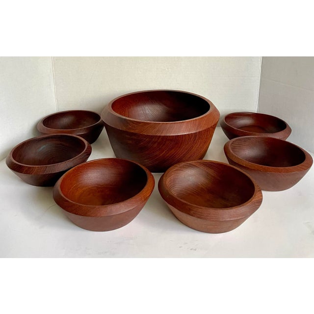Mid-Century Modern Solid Wood Teak Bowls Set of 7 | Chairish