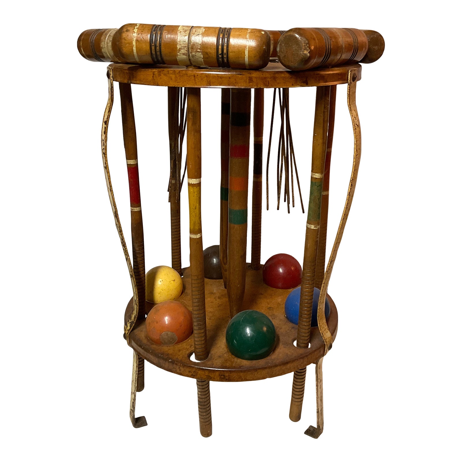 Vintage Croquet Set With Round Metal Stand Complete | Chairish