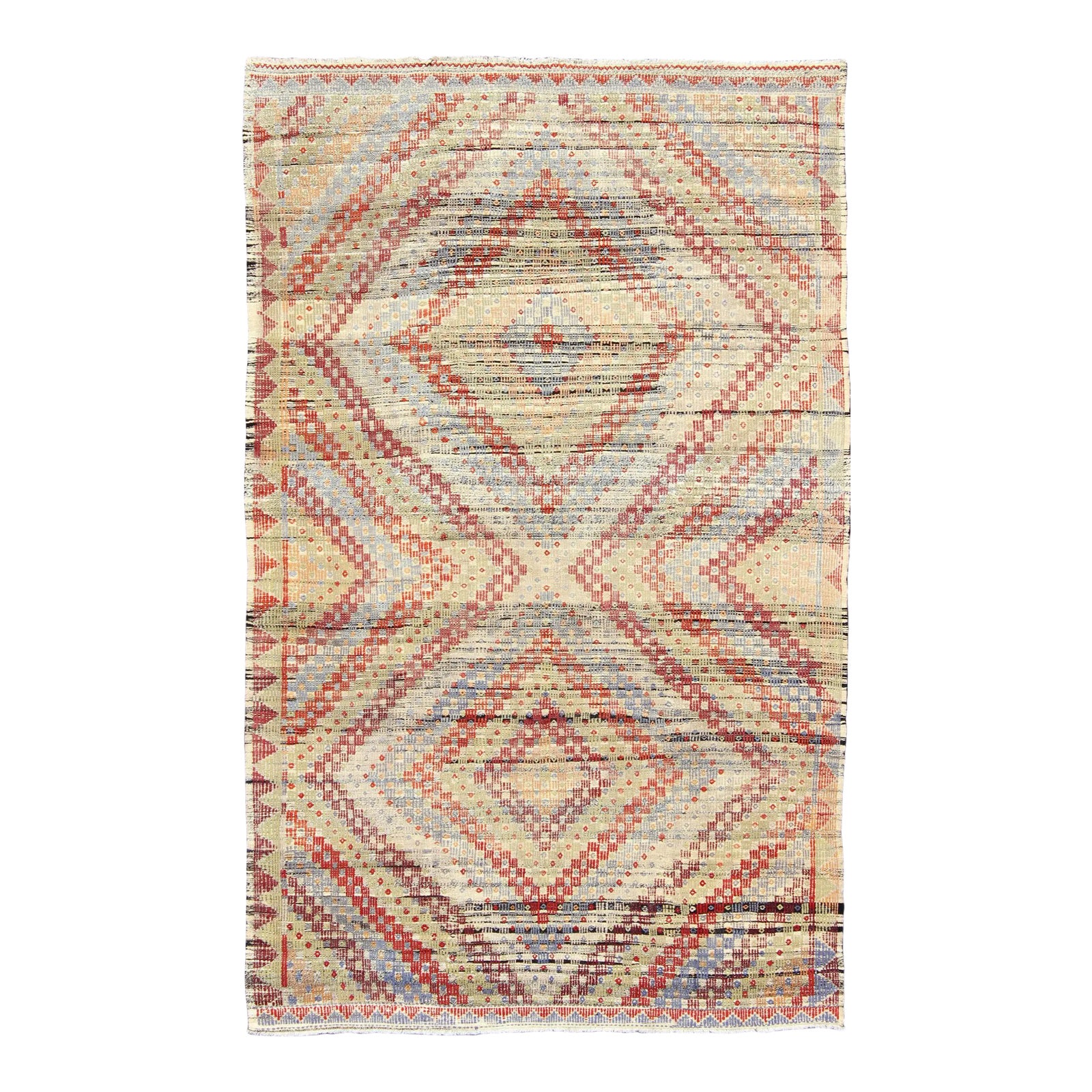 Keivan Woven Arts Vintage Turkish Checkered Diamond Embroidered Kilim ...