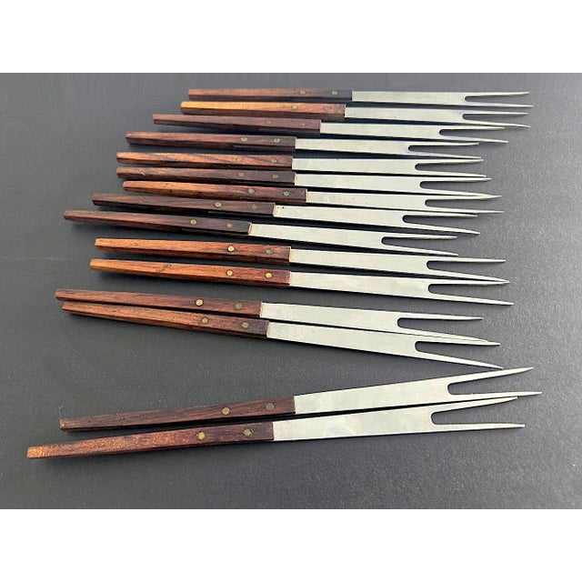 1960s Carl Auböck Style Teak Wood and Stainless Steel Fondue Forks, 15 Pieces | Chairish