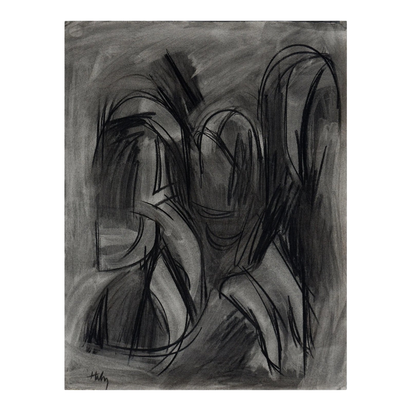 John Haley Black & Gray Abstract Expressionist Charcoal Drawing 1950s ...