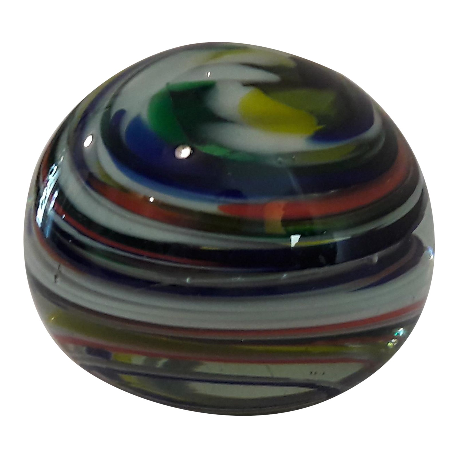 Vintage Swirl Hand Blown Multi Color Paperweight | Chairish