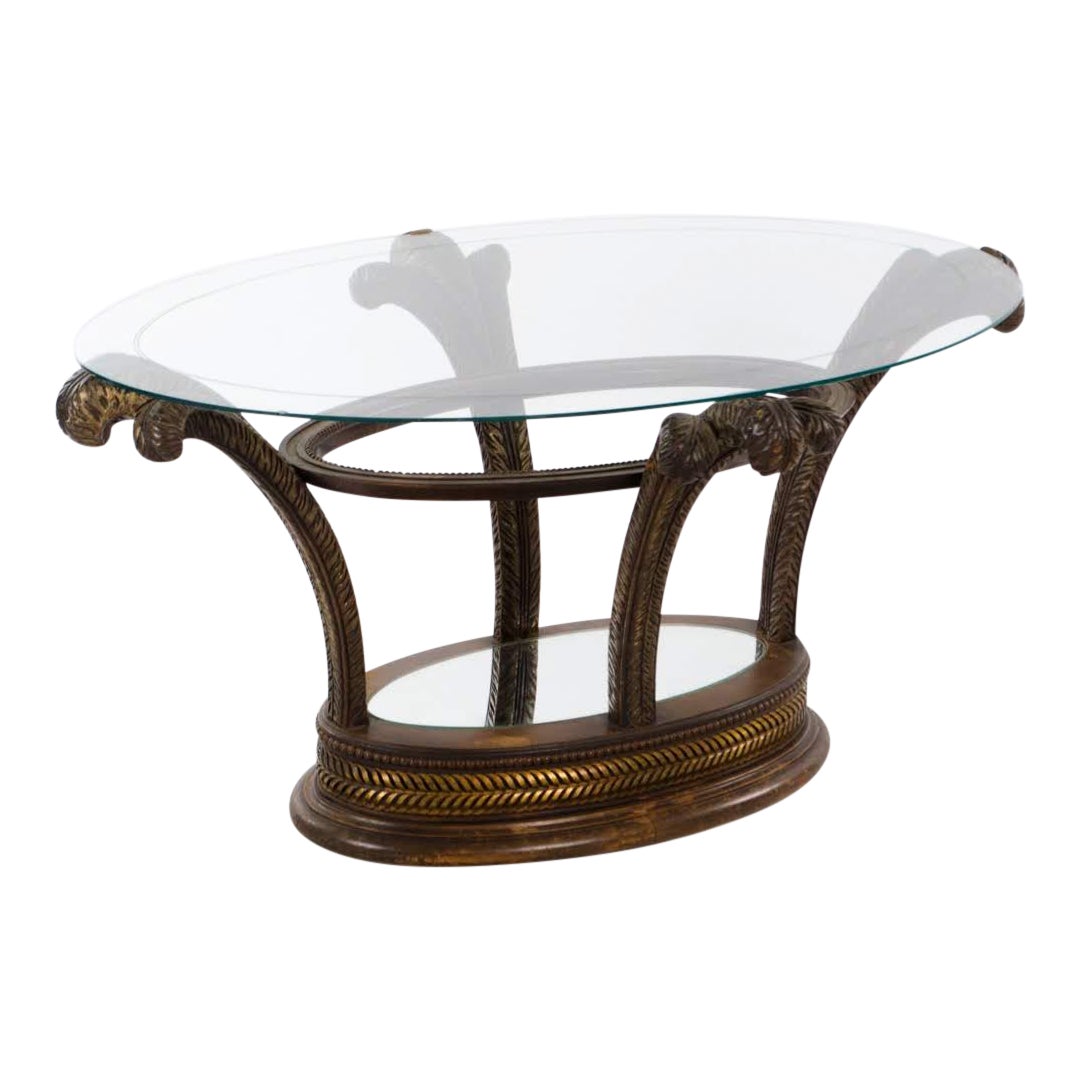 1950s Traditional Wood Carved and Gold Accented Cocktail Table | Chairish