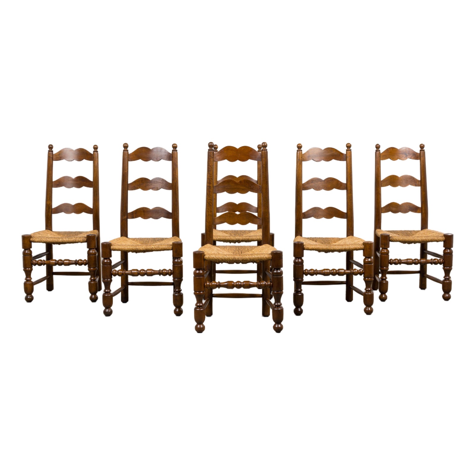 Antique French Provincial Ladder Back Walnut Dining Chairs W/ Rush ...