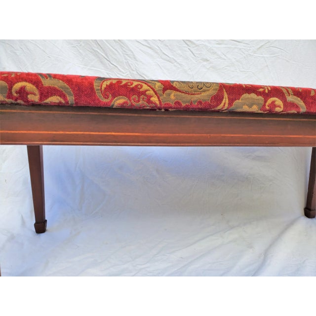 Vintage Mahogany Pinstripe Inlay Long Bench | Chairish