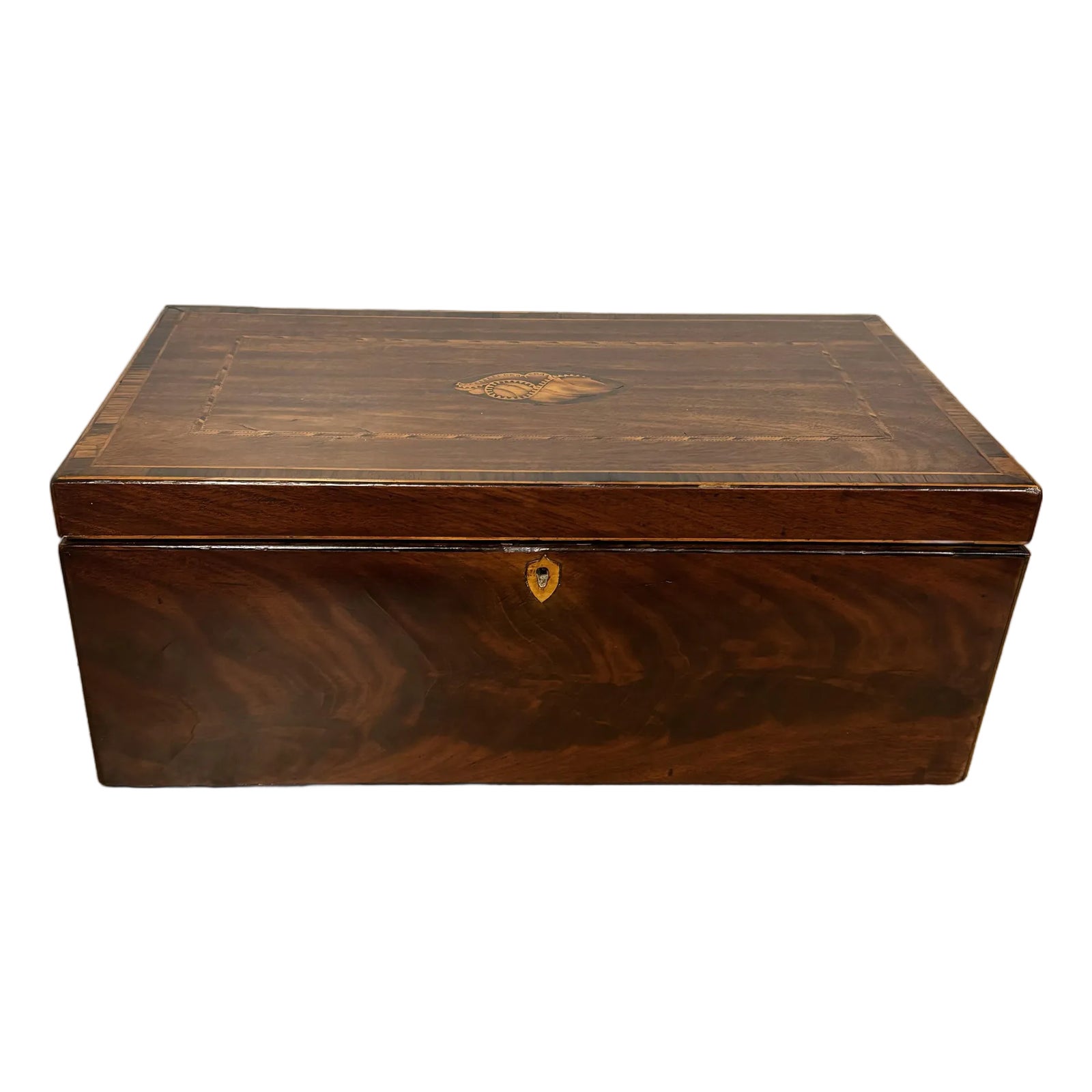 Antique English Box With Shell Design Inlay | Chairish
