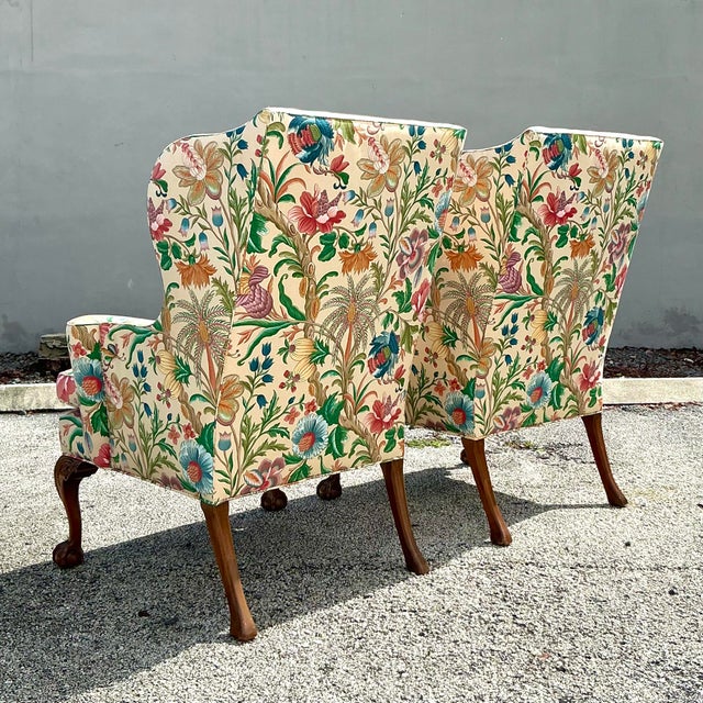 Vintage Regency Floral Wingback Chairs - a Pair | Chairish