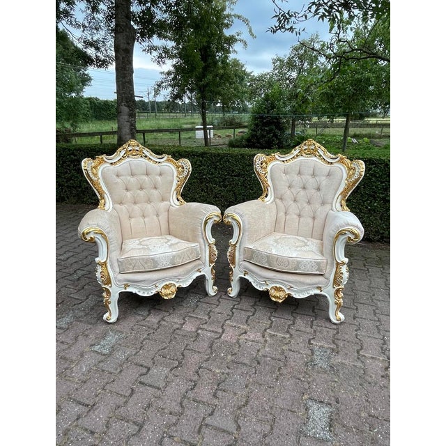 Vintage Pair of Italian Baroque Bergere Chairs in White Lacquered Beech ...
