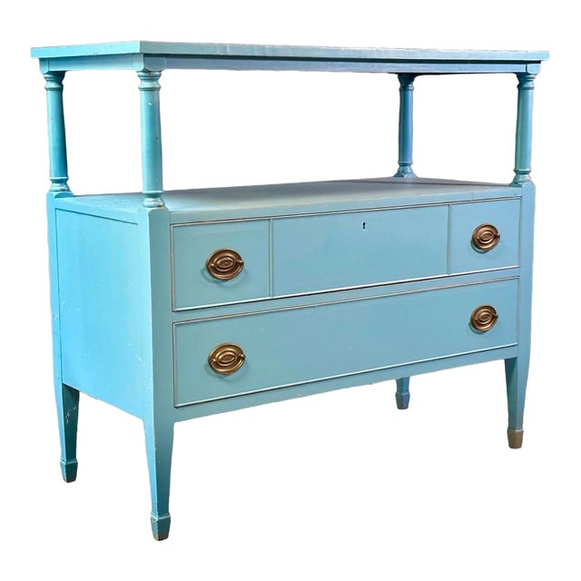 1970s Vintage Painted Pine Console Table Media Cabinet | Chairish