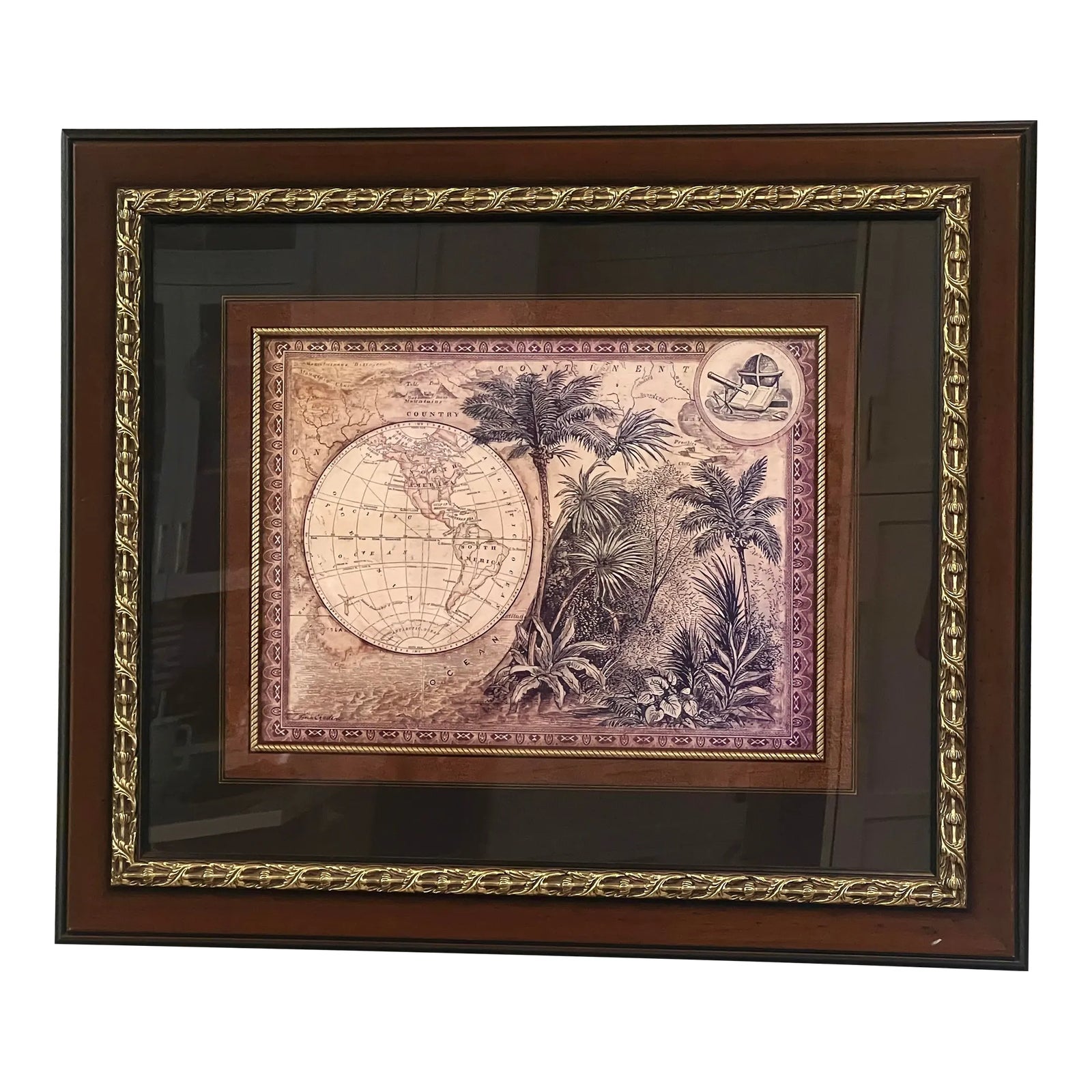 Framed Art Print - Old World Explorer Map - Island Palms Solid Wood ...