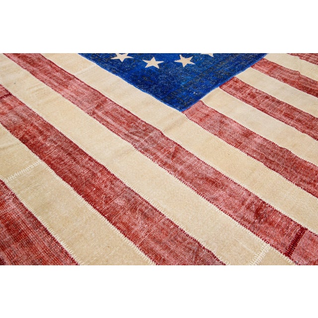 Mid-Century Vintage American Flag Patchwork Wool Rug | Chairish
