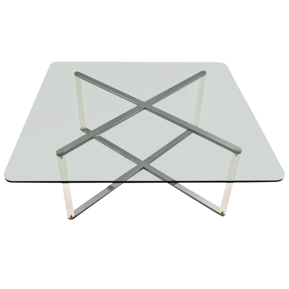 "X" Base Chrome and Lucite Glass Top Coffee Table | Chairish