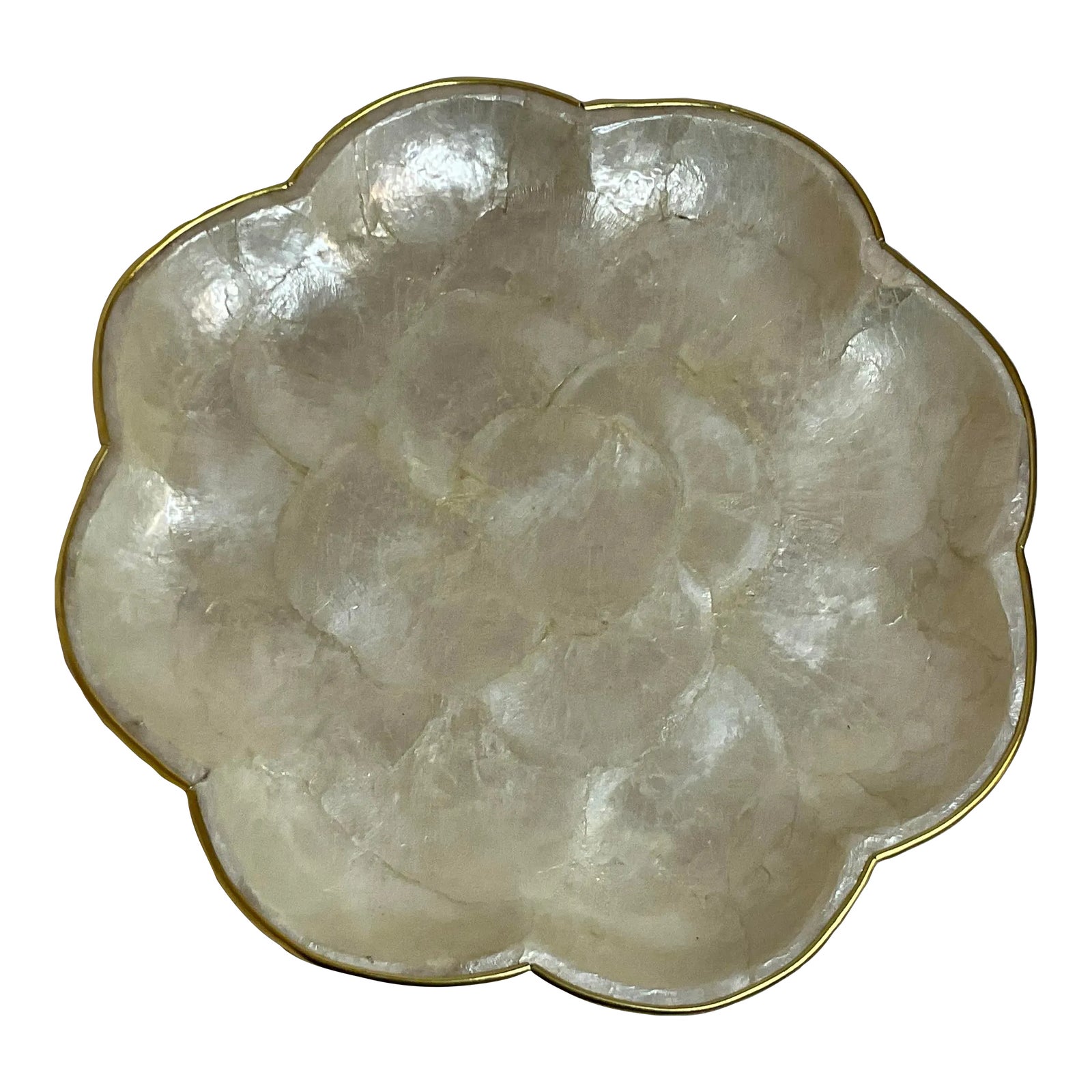Mid-Century Scalloped Capiz Shell Platter With Brass Edge | Chairish
