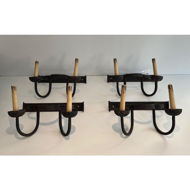 Wrought Iron Clover Type Wall Lamps. French Work. Circa 1950 - Set of 4 ...
