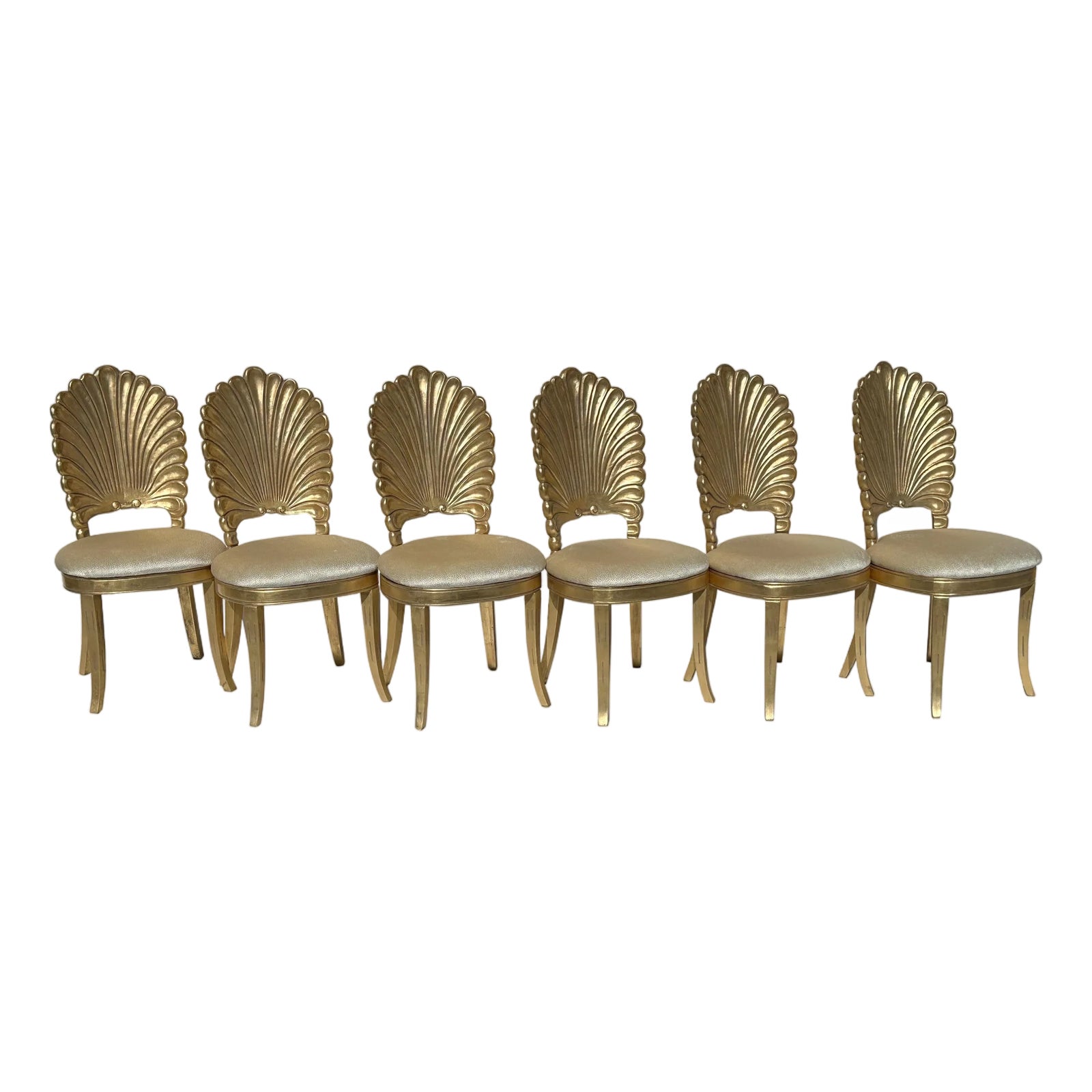 Set of Six Gold Leaf Grotto Shell Back Chairs | Chairish