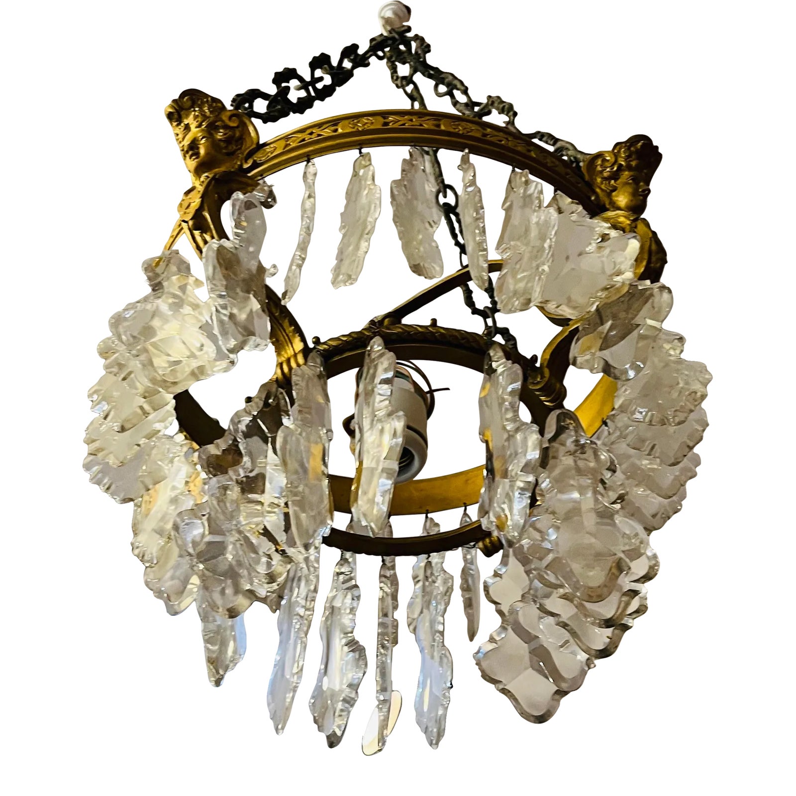 Early 20th Century Bronze and 25 Crystal Arm Pendant | Chairish