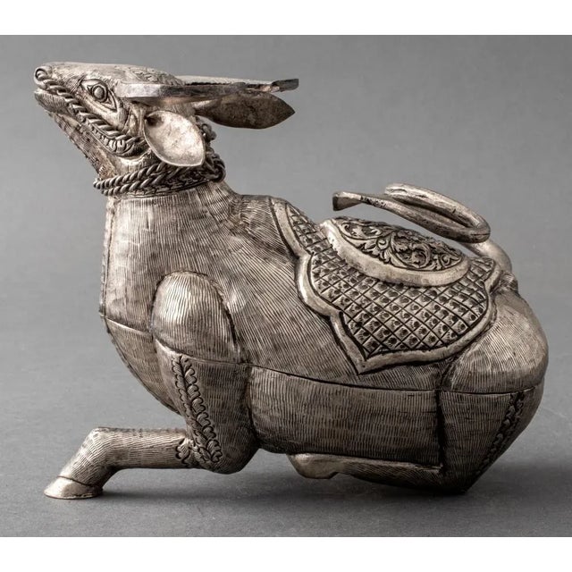 Southeast Asian White Copper Seated Bull Box | Chairish