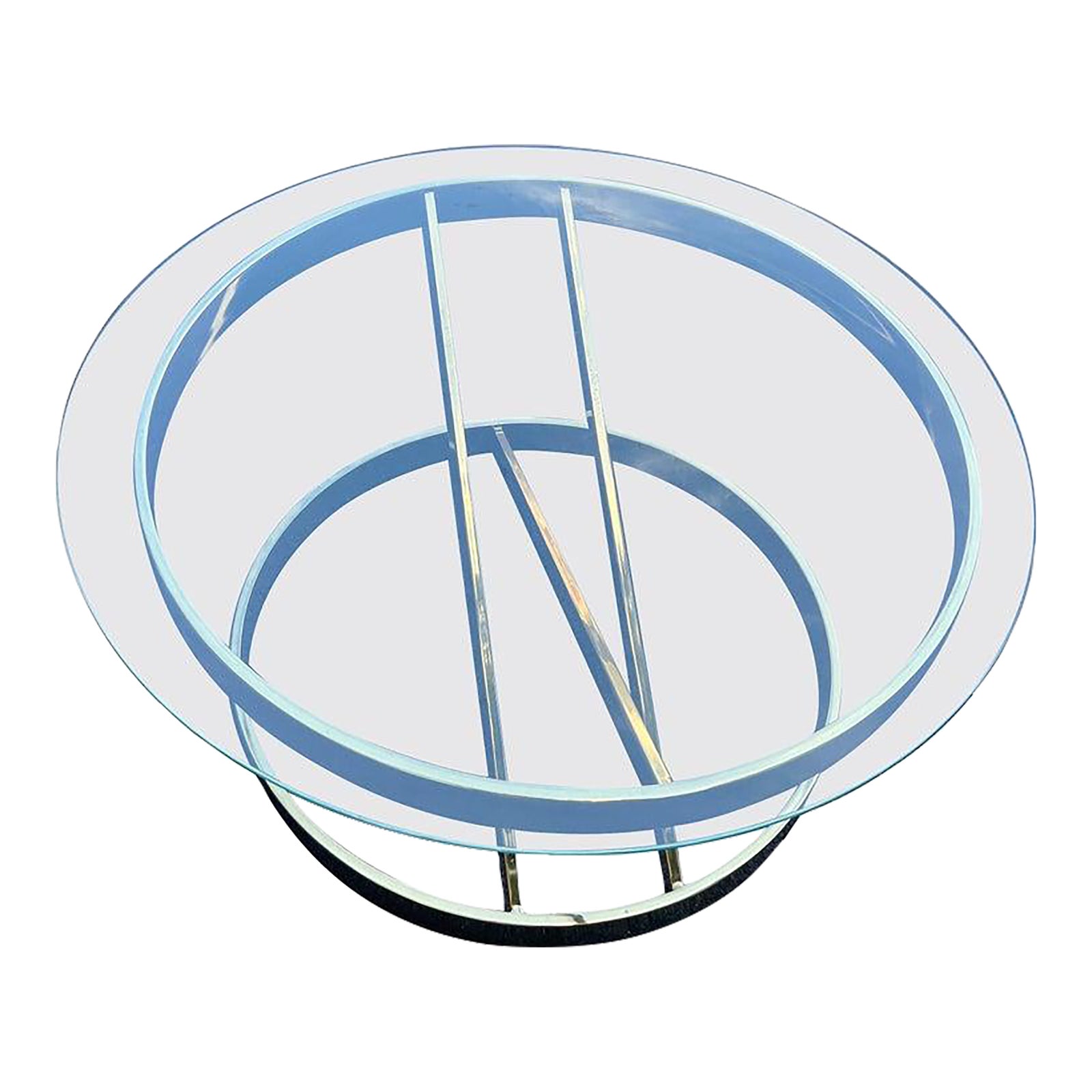 Milo Baughman Round Brass and Glass Table | Chairish