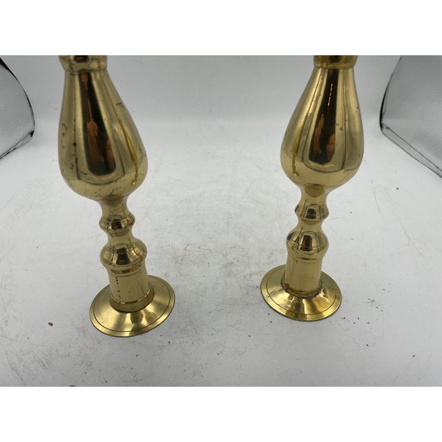 Pair of 12 Inch Tall Brass Candlesticks | Chairish