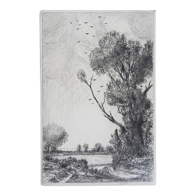 Vintage Riverside Landscape Etching | Chairish